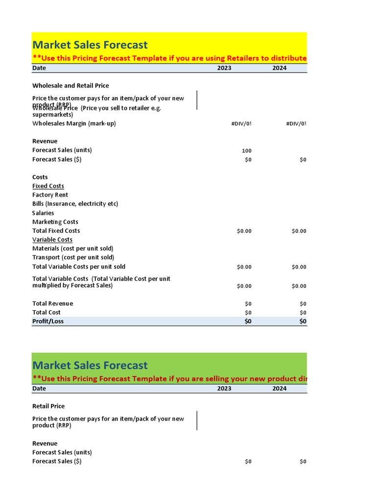 Workshop 4 - Pricing Sales Forecast Template | PDF