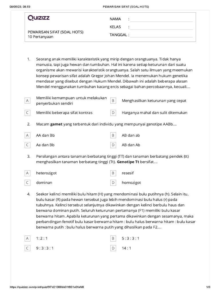 Pewarisan Sifat (Soal Hots) | PDF