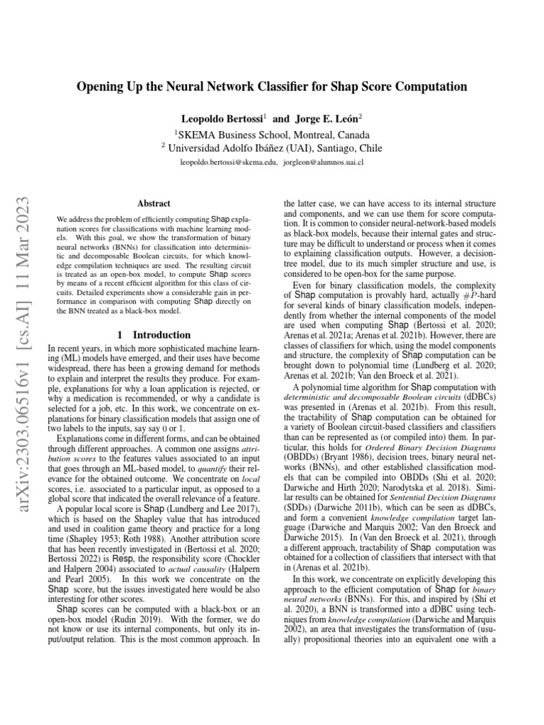 Opening Up The Neural Network Classifier For Shap Score Computation | PDF
