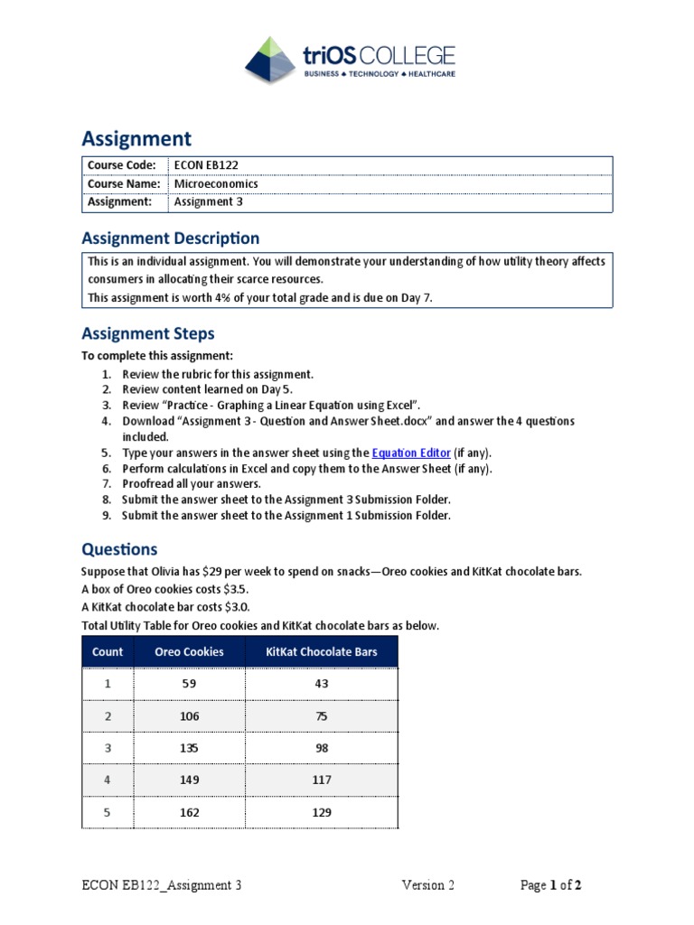 Assignment 3 - Question and Answer Sheet | PDF | Utility | Consumption (Economics)