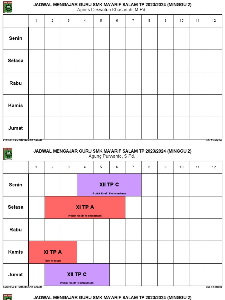 Jadwal Meng Guru Sem Ganjil 23-24 (Minggu 2) | PDF