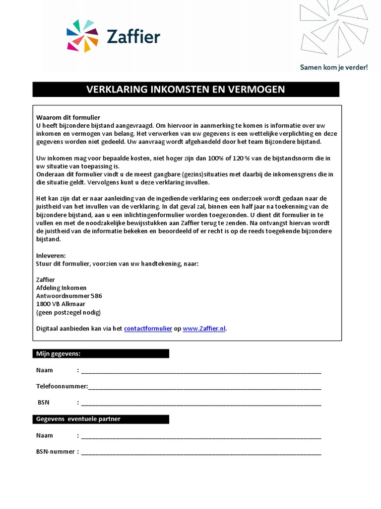 Verklaring Inkomsten-Vermogen 2023 Zaffier | PDF