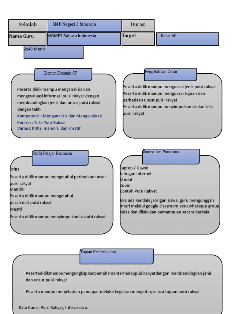 Modul Ajar Puisi Rakyat 7 A4 | PDF