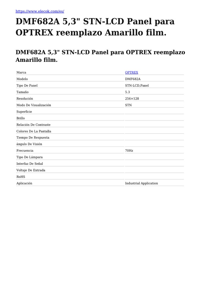 DMF682A 5,3 STN-LCD Panel para OPTREX Reemplazo Amarillo Film. (ES) | PDF