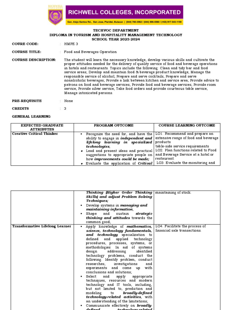 Syllabus FBS NC III | PDF | Art