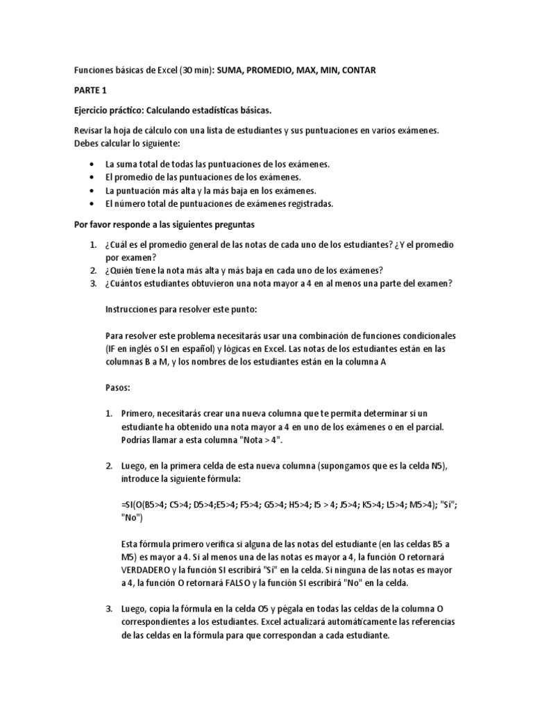 Actividad Funciones Básicas De Excel V2 Pdf Microsoft Excel 
