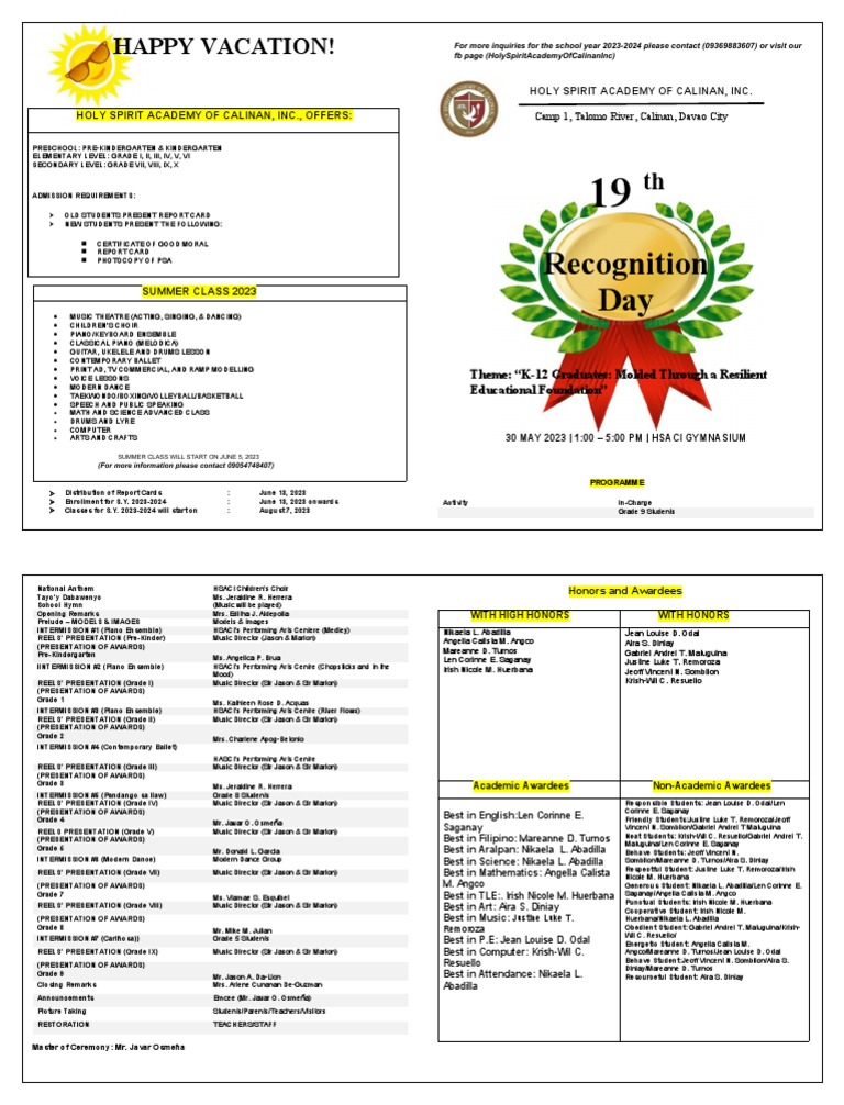 Programme For Recognition Day | PDF | Entertainment | Performing Arts