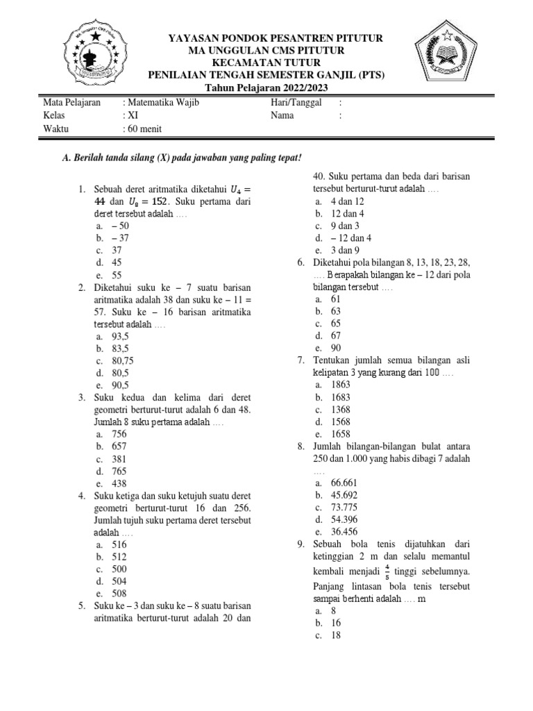 Suku Ke 11 Deret Bilangan Aritmatika Pdf