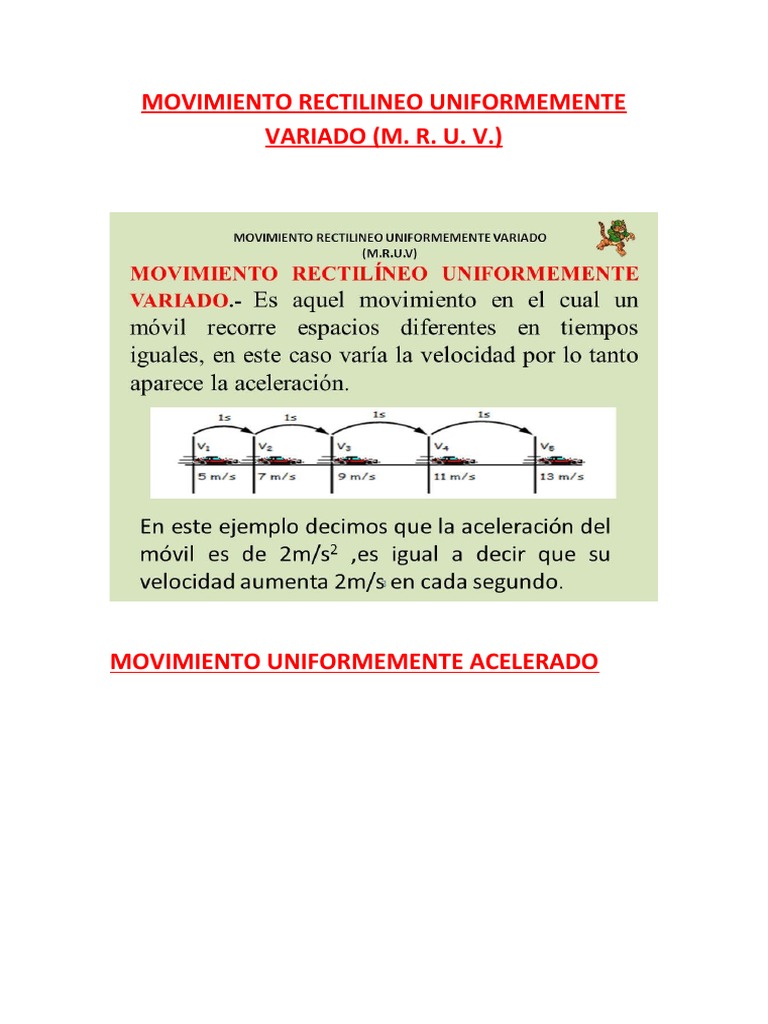 Movimiento Rectilineo Uniformemente Variado | PDF