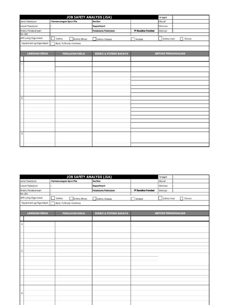 JSA Pemancangan PT. RPI (Form Kosong) | PDF