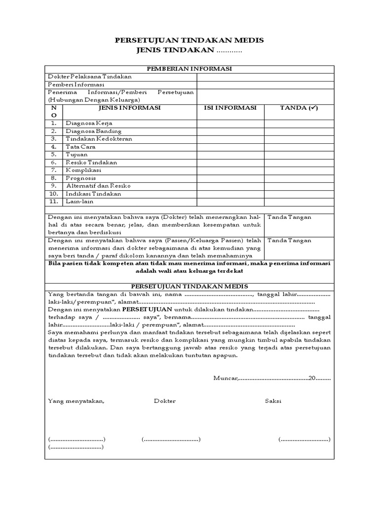 Form Persetujuan Dan Penolakan Tindakan Medis | PDF