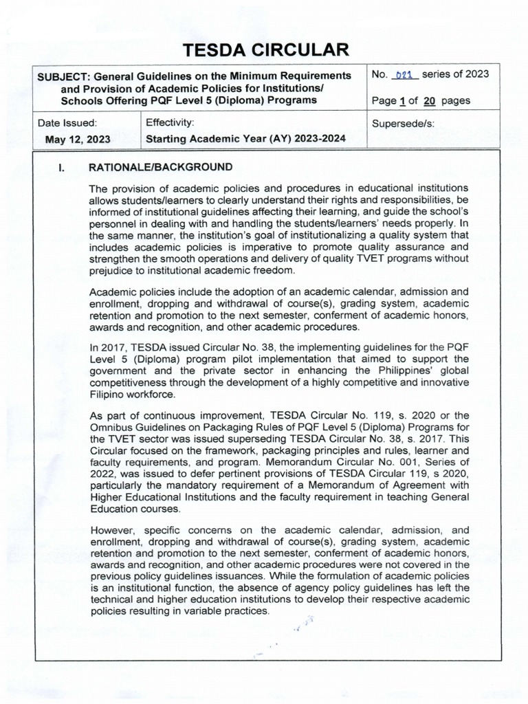 TESDA Circular No. 021-2023 | PDF | Academic Term | University And ...