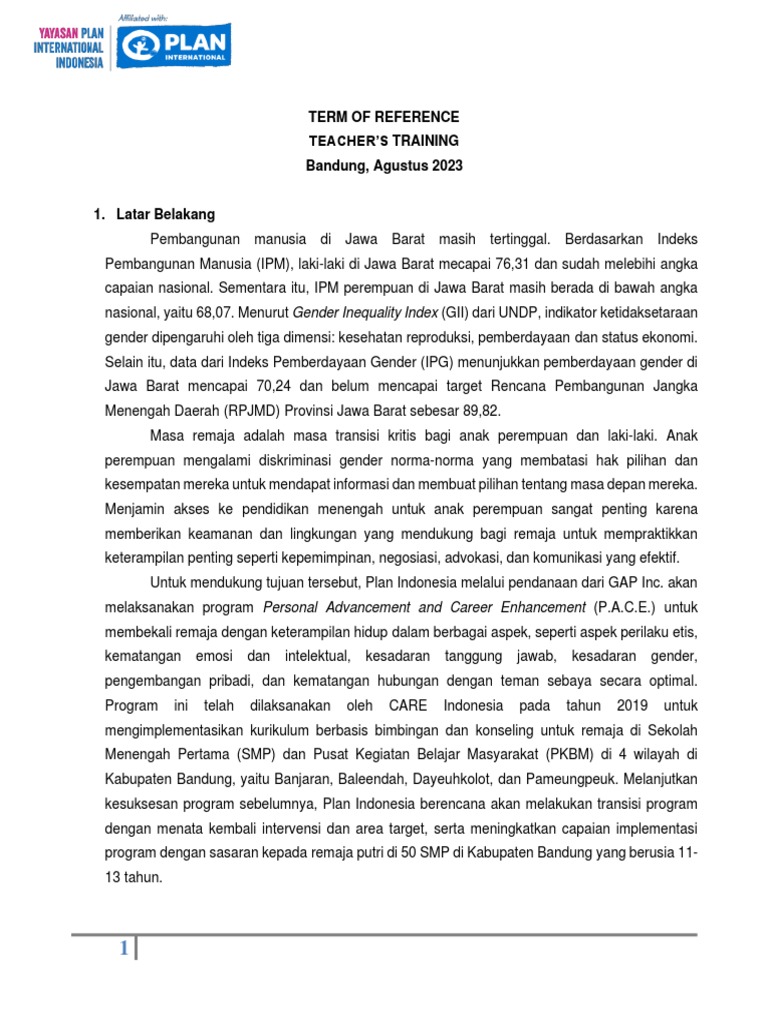 TOR - Teacher Training - August 2023 (EXTERNAL) | PDF