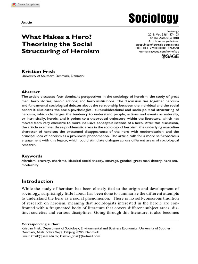 Frisk 2018 What Makes A Hero Theorising The Social Structuring of ...