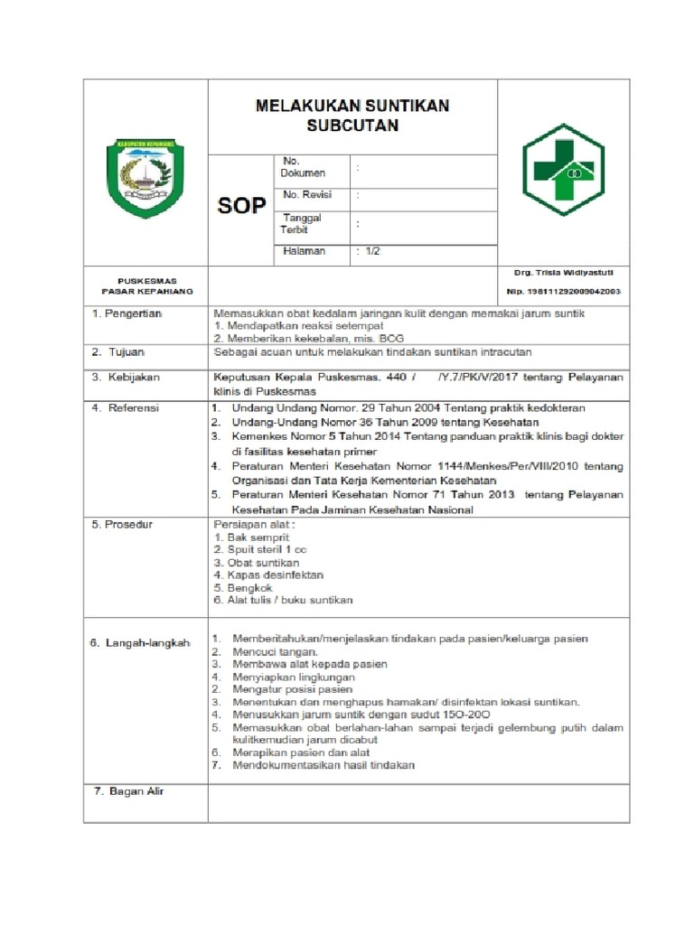 Sop Melakukan Suntikan Subcutan | PDF