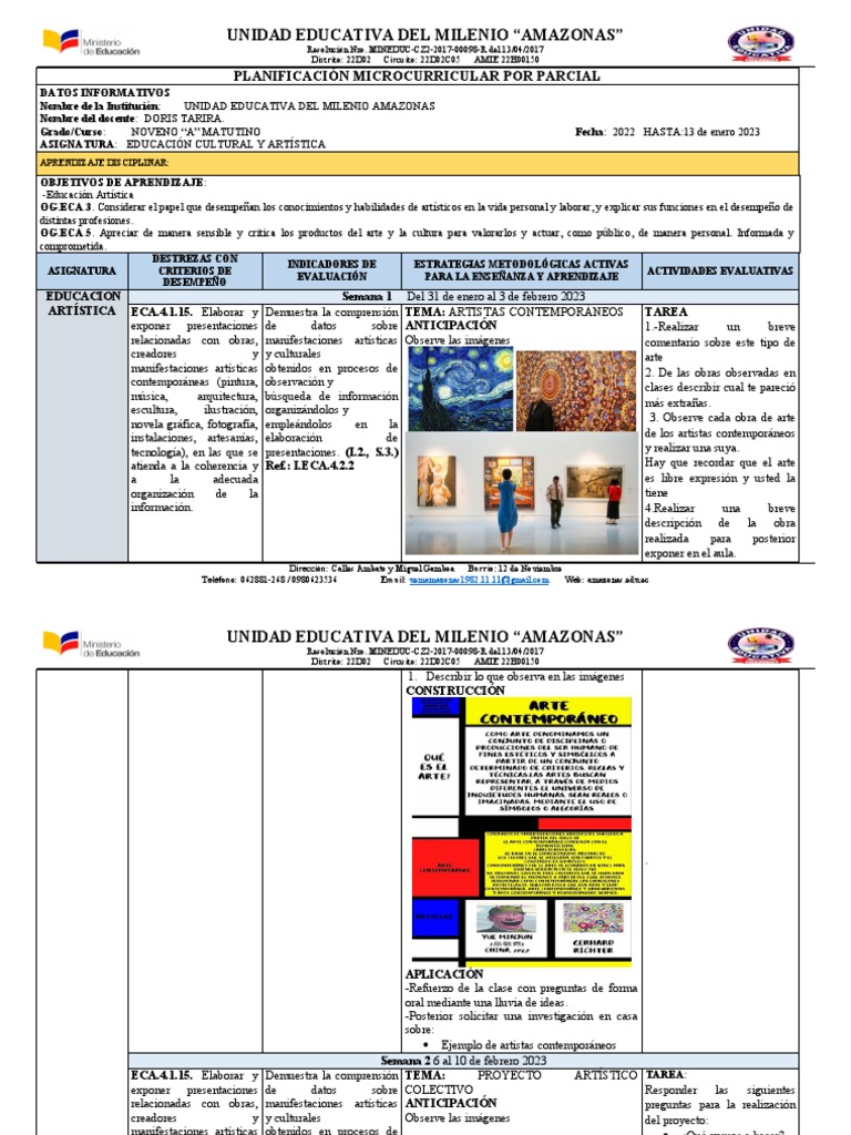 Planificación ECA 9no Grado 2023 | PDF | Aprendizaje | Imagen