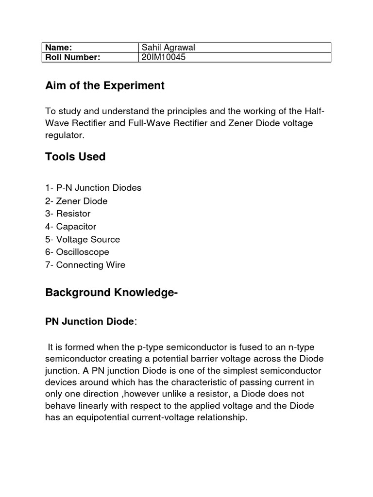 20IM10045 - Sahil Agrawal - Exp 3 | PDF | Rectifier | Diode 20IM10045 - Sahil Agrawal - Exp 3 | PDF | Rectifier | Diode