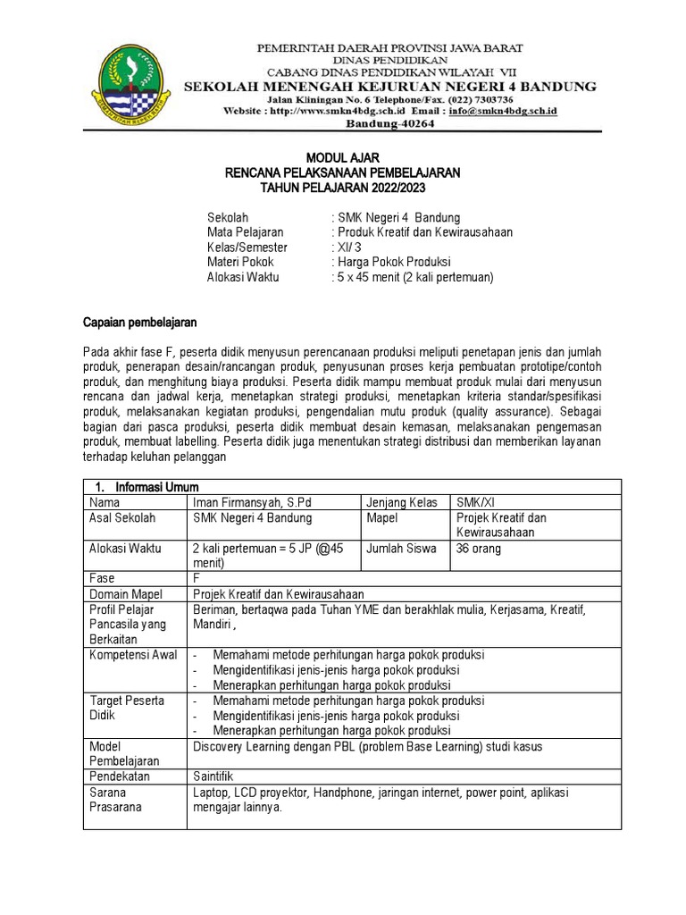 Modul Ajar - RAB - HPP | PDF