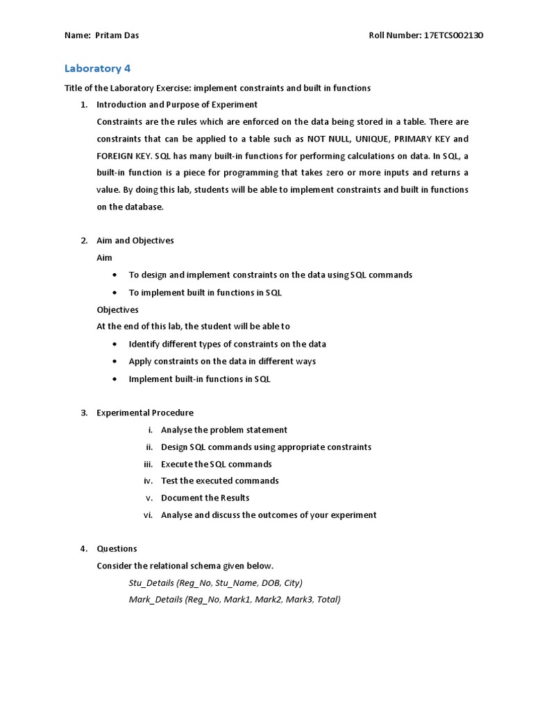 Lab 4 Database Pdf Relational Database Sql