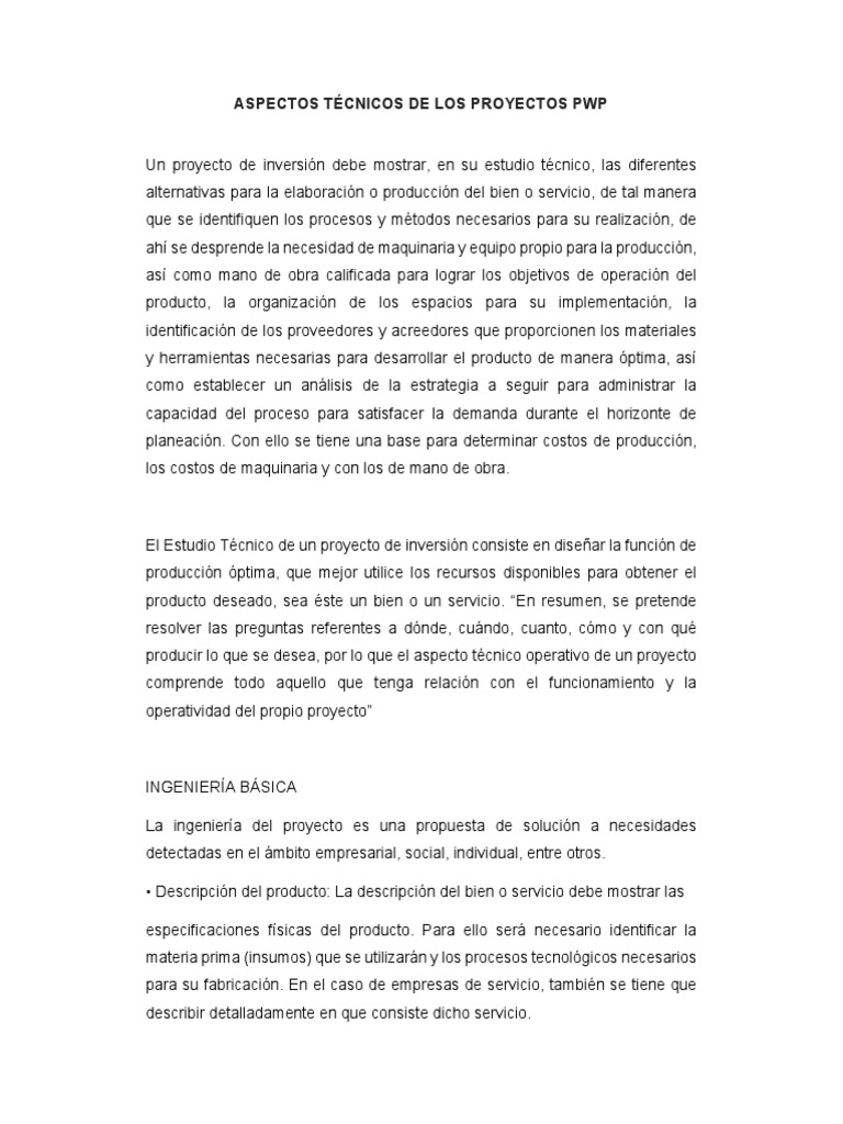 Aspectos Tecnicos de Proyectos PWP | PDF