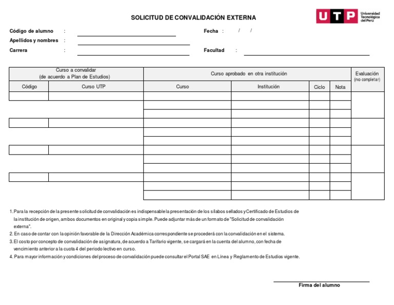 Solicitud Convalidacion Externa | PDF