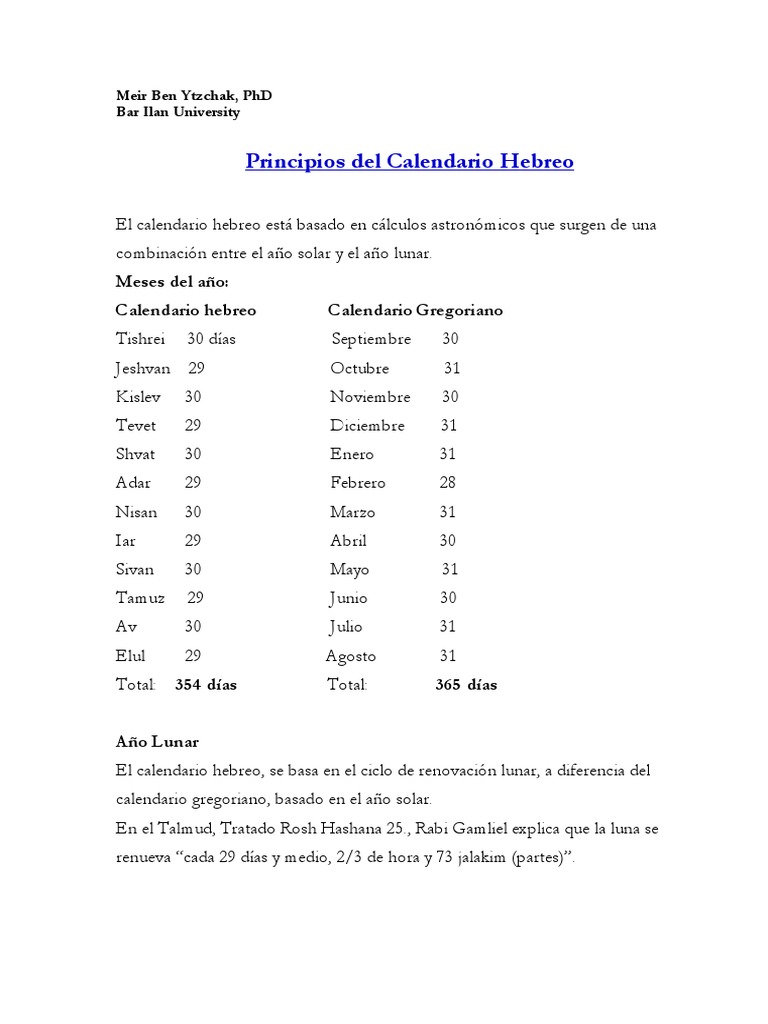Principios Del Calendario Hebreo | PDF | Calendario hebreo | Año
