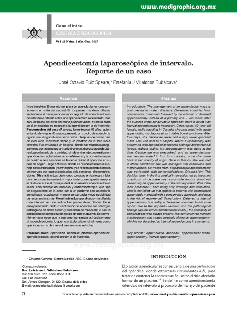 Apendicectomía de intervalo: caso clínico | PDF | Especialidades ...