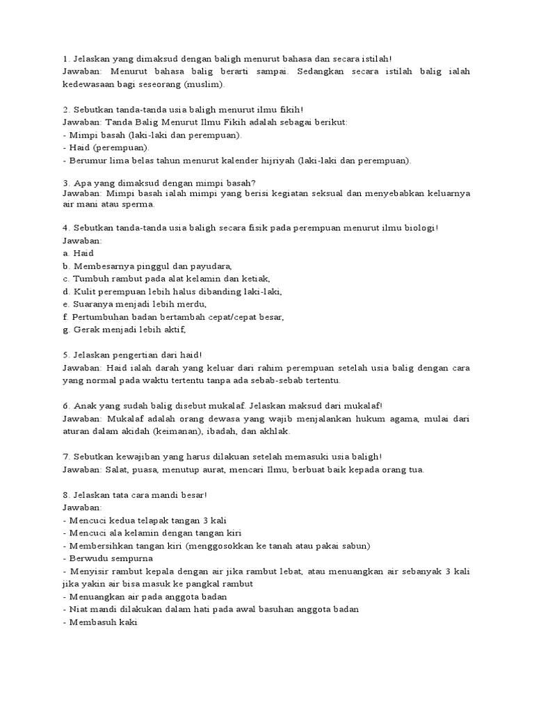 Soal Kelas 4 Menyambut Usia Baligh | PDF