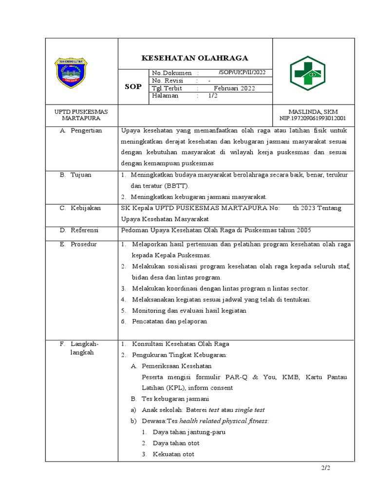 Sop Kesehatan Olahraga | PDF | Pengembangan Diri | Kesehatan Holistik