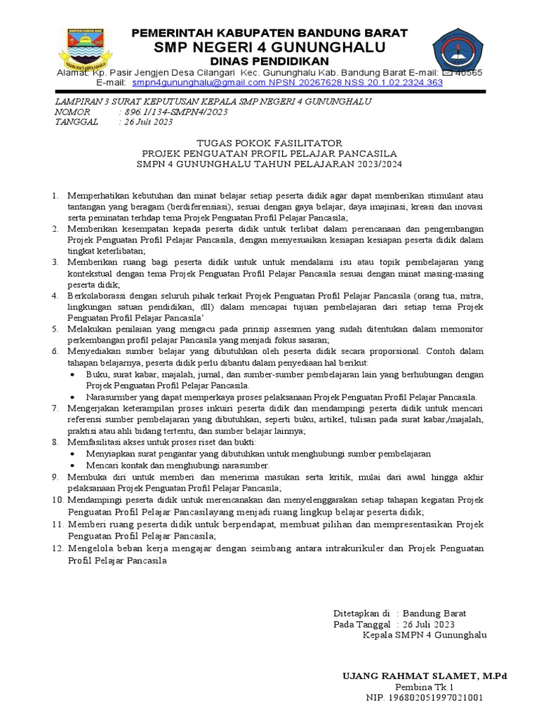 SK Tugas P5 - Lampiran Rincian Tugas Fasilitator | PDF