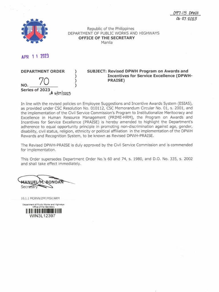 Subject: Revised DPWH Program On Awards And: Ou - Tl.Ue | PDF ...
