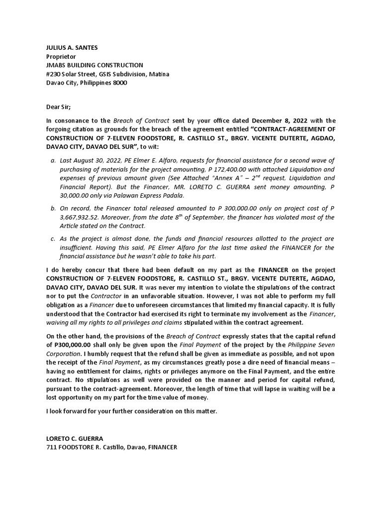 Response To The BOC | PDF | Breach Of Contract | Consent