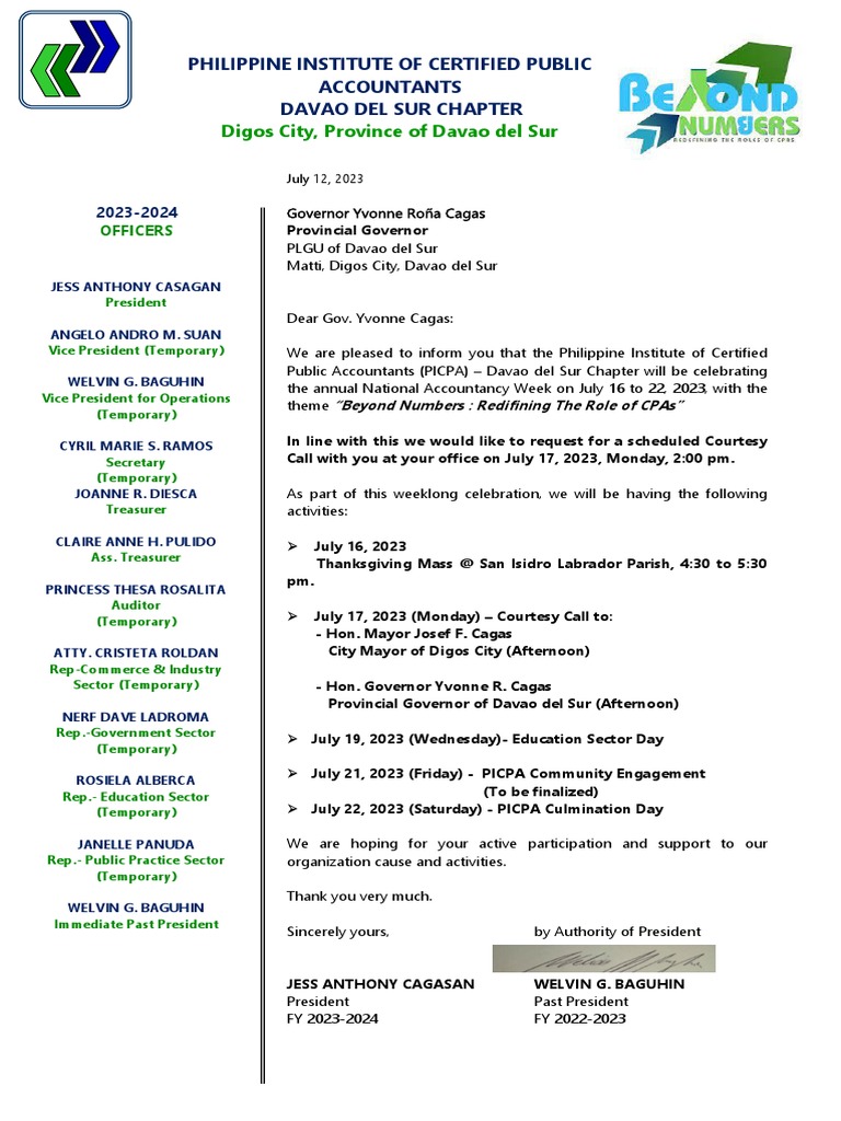 PICPA Letter Governor Yvonne R. Cagas | PDF | Accounting | Business