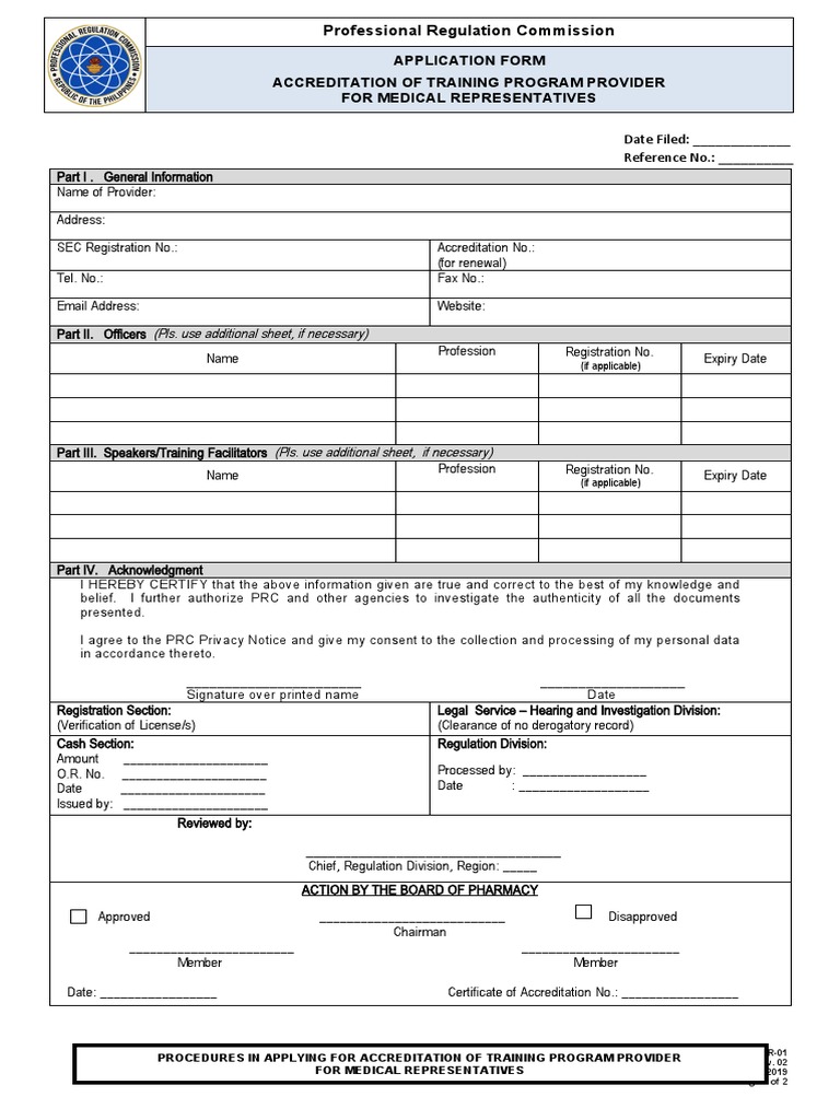 ACD-PHAR-01 Rev 02 App Form Accreditation of Training Program Provider ...