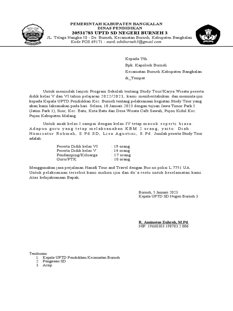 Surat Izin Ijin Study Tour B3 | PDF