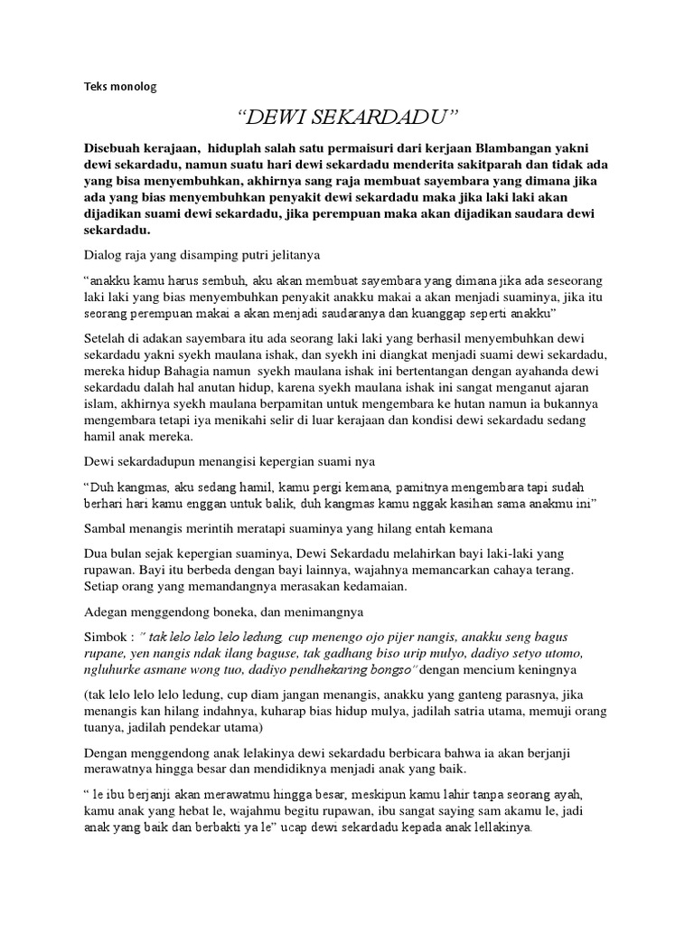 Teks Monolog Dewi Sekardadu-1 | PDF | Agama & Spiritualitas | Puisi