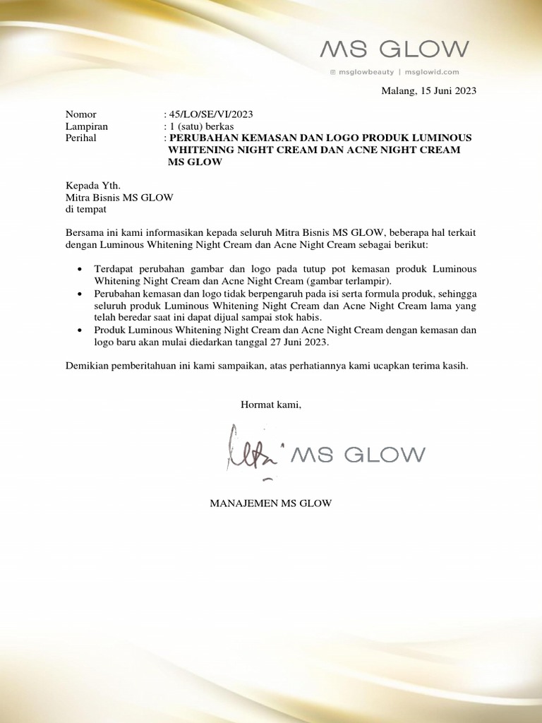 45 Pengumuman Perubahan Kemasan & Logo Produk Luminous Whitening Night Cream & Acne Night Cream ...