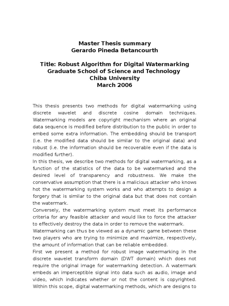 Master Thesis Summary | PDF | Digital Signal Processing | Applied ...
