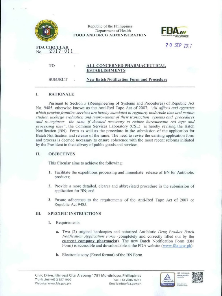 FDA Circular No. 2017 011 | PDF