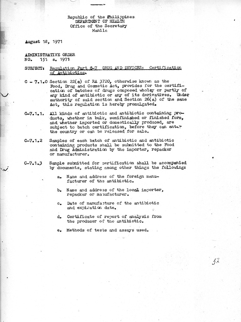 Administrative Order No. 151 S. 1971 | PDF