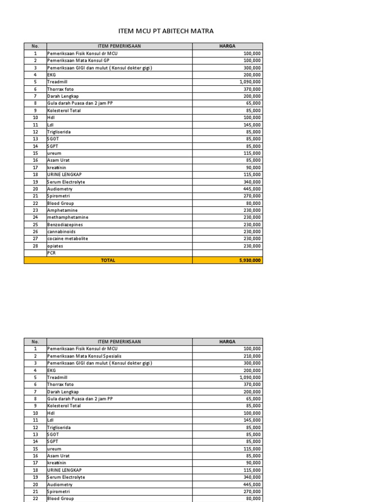 Item Mcu PT Abitech Matra | PDF