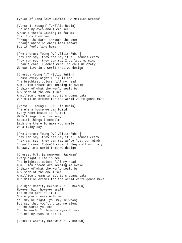 Ziv Zaifman - A Million Dreams | PDF