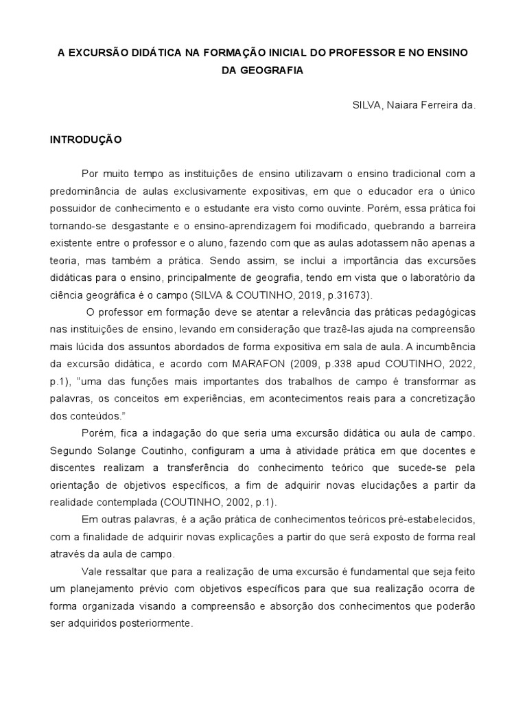 A Excursão Didática Na Formação Inicial Do Professor e No Ensino Da ... A Excursão Didática Na Formação Inicial Do Professor e No Ensino Da ...