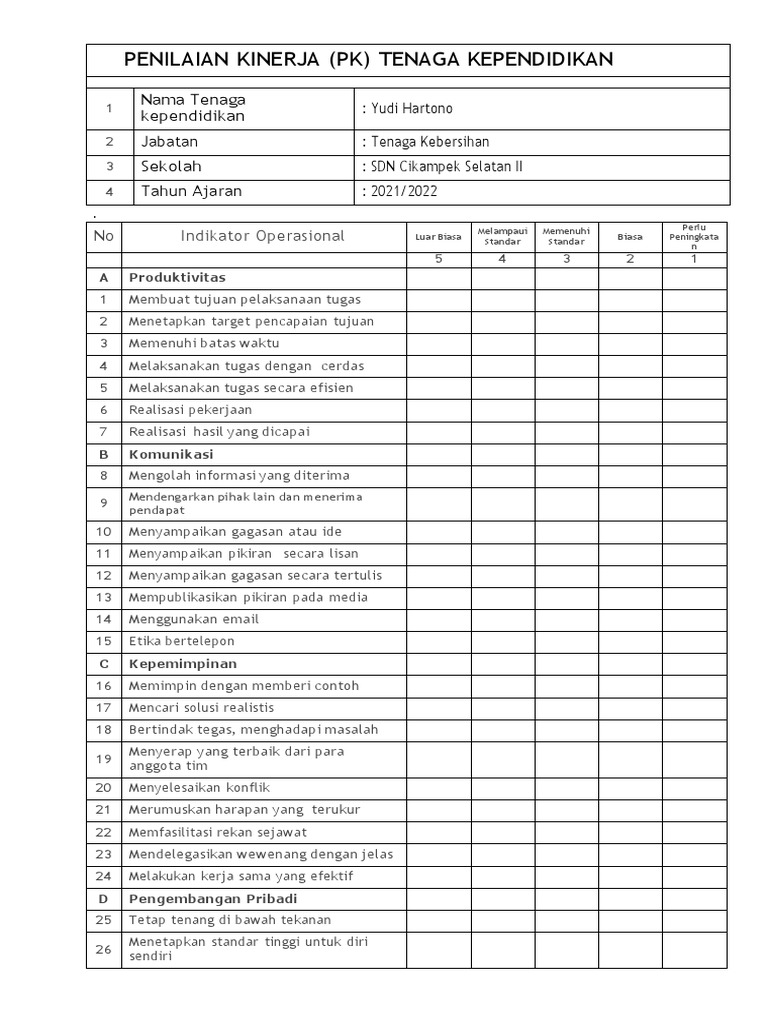30.3.3 Dokumen Penilaian Kinerja PTK Berupa Format | PDF