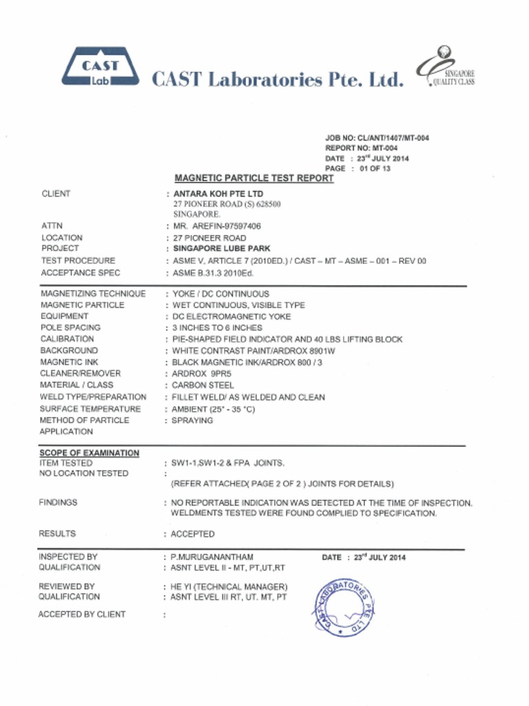 MPI Report For SW1-1, SW1-2 & Fire Pump House Column | PDF