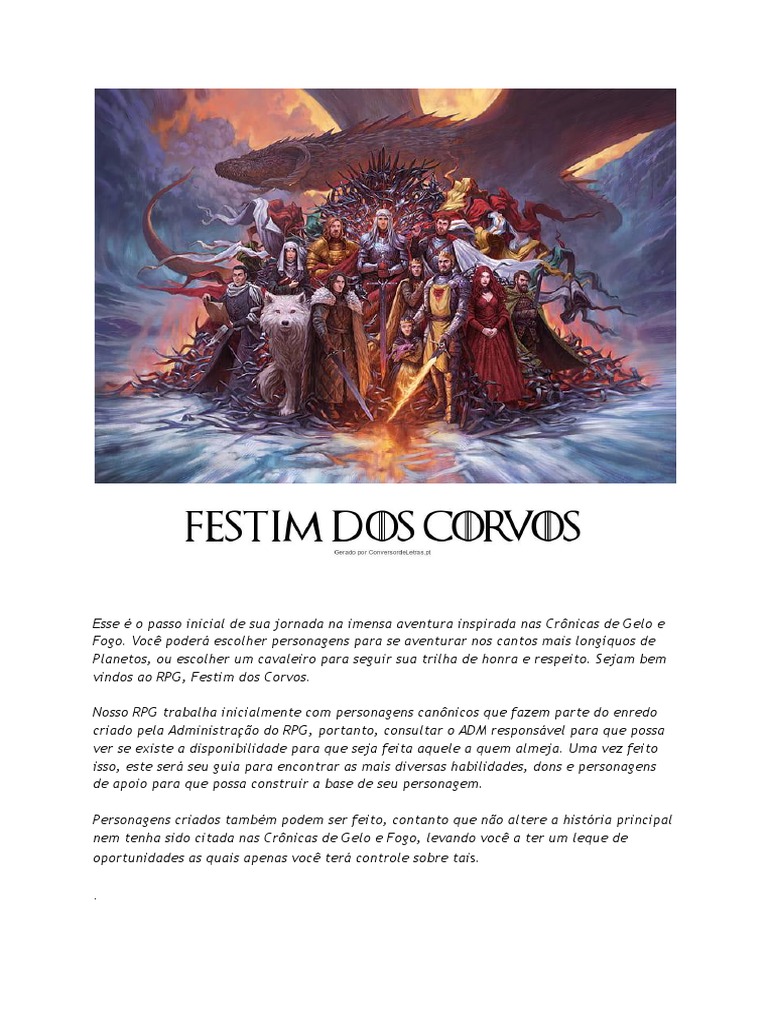 Festim Dos Corvos - Ficha | PDF | Jogos de RPG | Espada