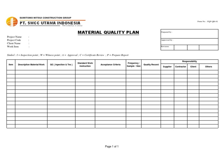 FORM PQP-QR-02 Material Quality Plan | PDF