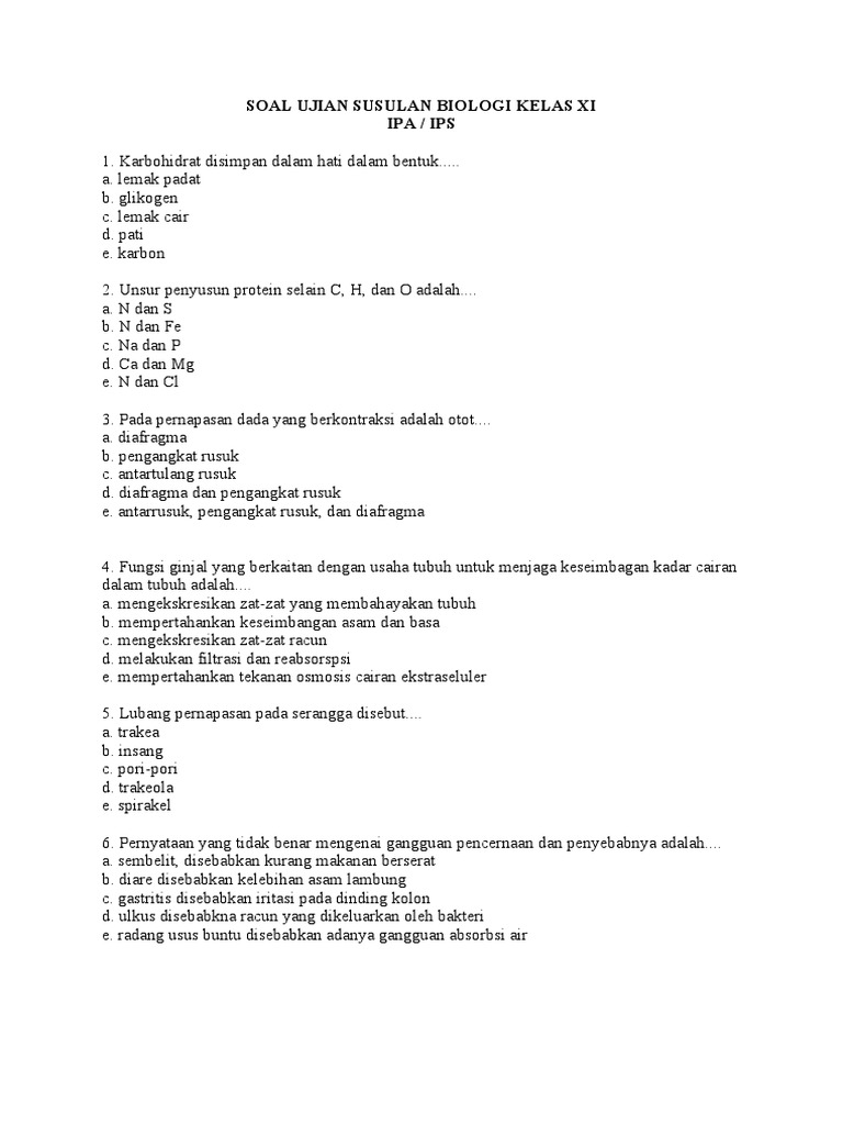 Soal Ujian Susulan Biologi Kelas Xi | PDF
