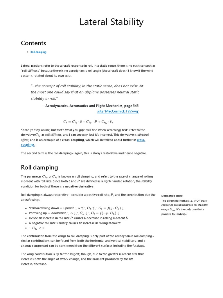 Lateral Stability - Aircraft Flight Mechanics by Harry Smith, PHD | PDF