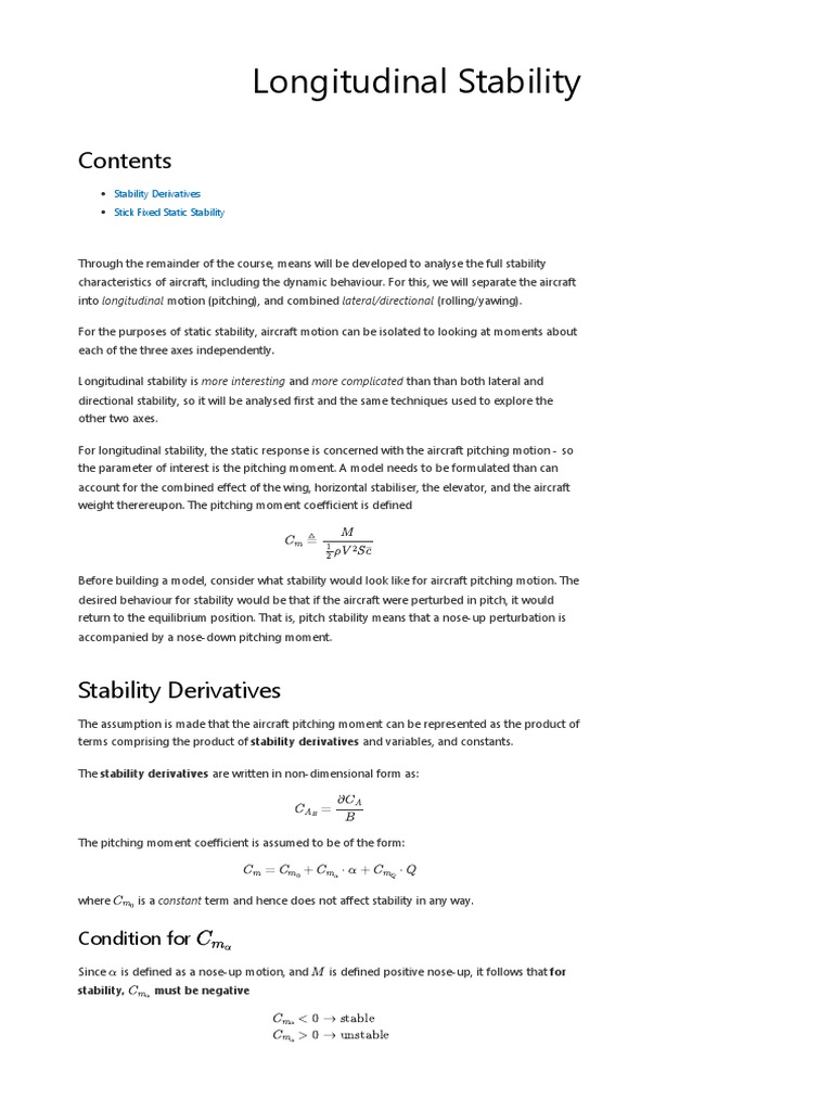 Longitudinal Stability - Aircraft Flight Mechanics by Harry Smith, PHD | PDF